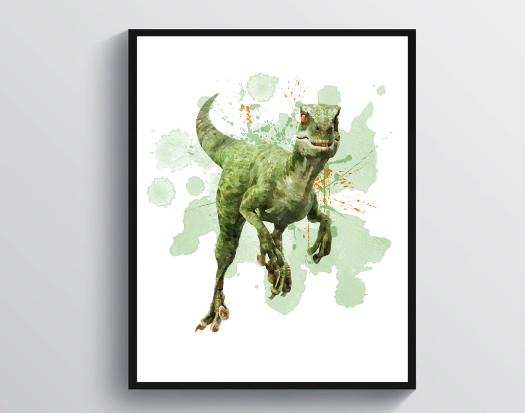 Raptor Art Watercolor Dinosaur Art Velociraptor Art Jurassic Fauna Art ...