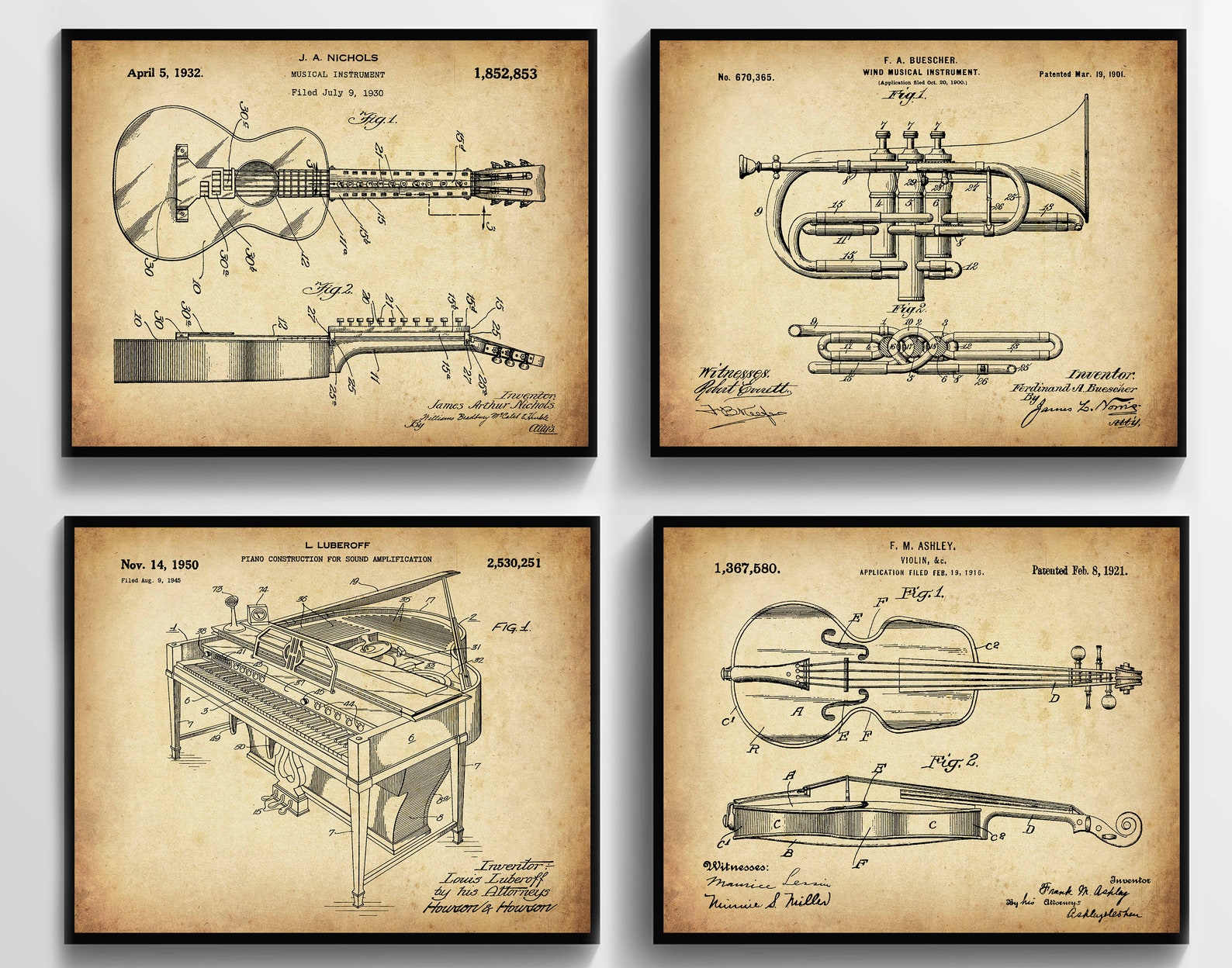 Music Patent Art Musical Instrument Blueprint Guitar Patent Violin ...