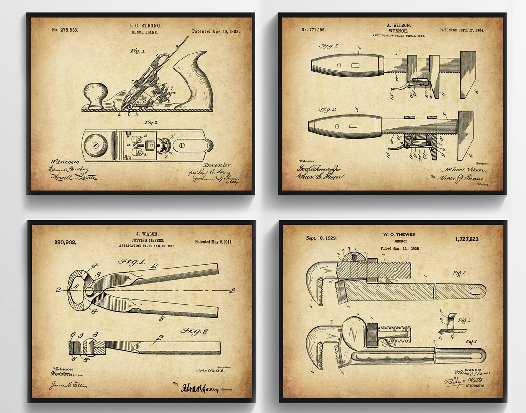 4 Workshop Instruments Patent Art Nippers Patent Wrench Patent ...