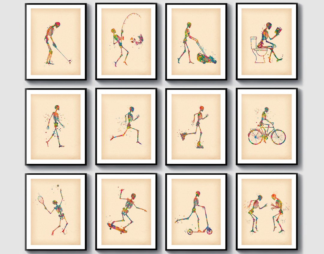 Set 12 Human Skeleton Art Chiropractor Gift Medical Art Decor Phases of ...