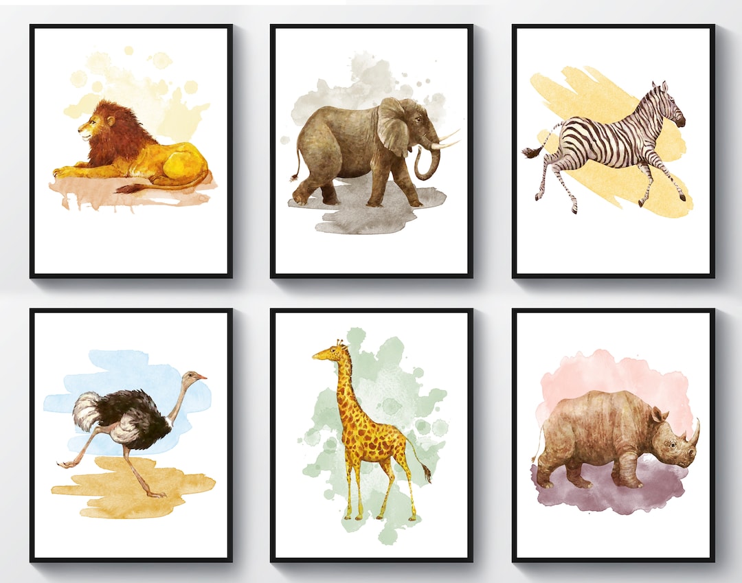 6 Wild Animals Poster Biology Art Zoo Art Safari Animals Wall Decor ...