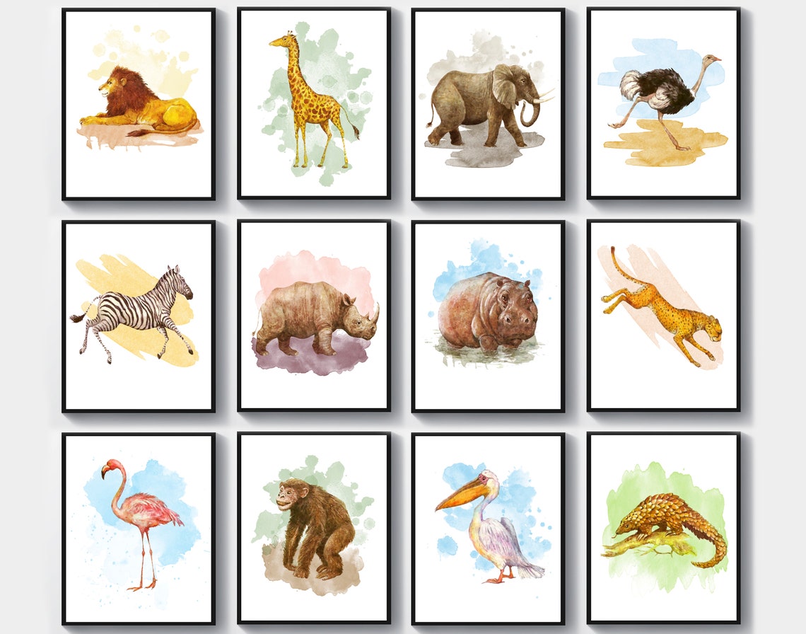 12 Wild Animals of Africa Art Safari Animals Poster - Etsy