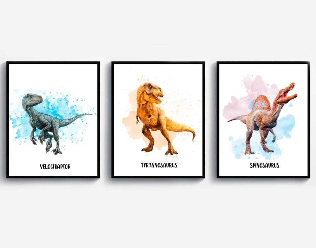 Set 3 Dinosaurs Art, Dinosaurs Names Poster, Jurassic Animal Art ...