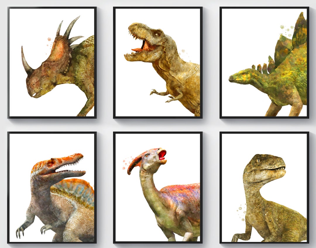 Watercolor Dinosaurs Poster Set of 6 Jurassic Dinosaurs Poster T-rex ...
