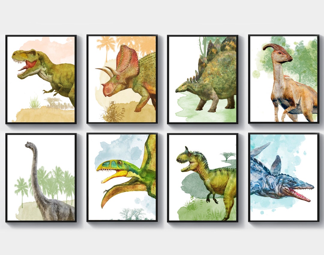 8 Dinosaur Posters Prehistoric Animal Wall Decor Jurassic Dinosaurs T ...