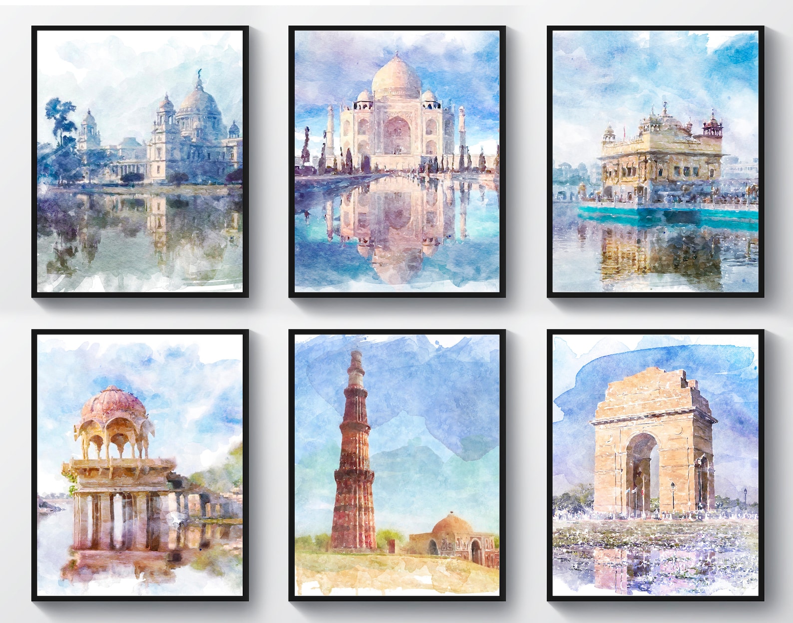 India Monuments Watercolor Art Taj Mahal Gutub Minar India - Etsy
