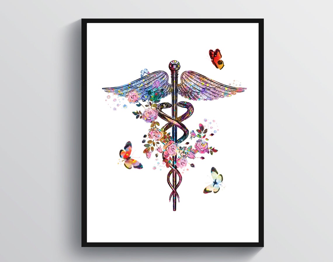 Caduceus Art Floral Caduceus Medical Artwork Caduceus | Etsy
