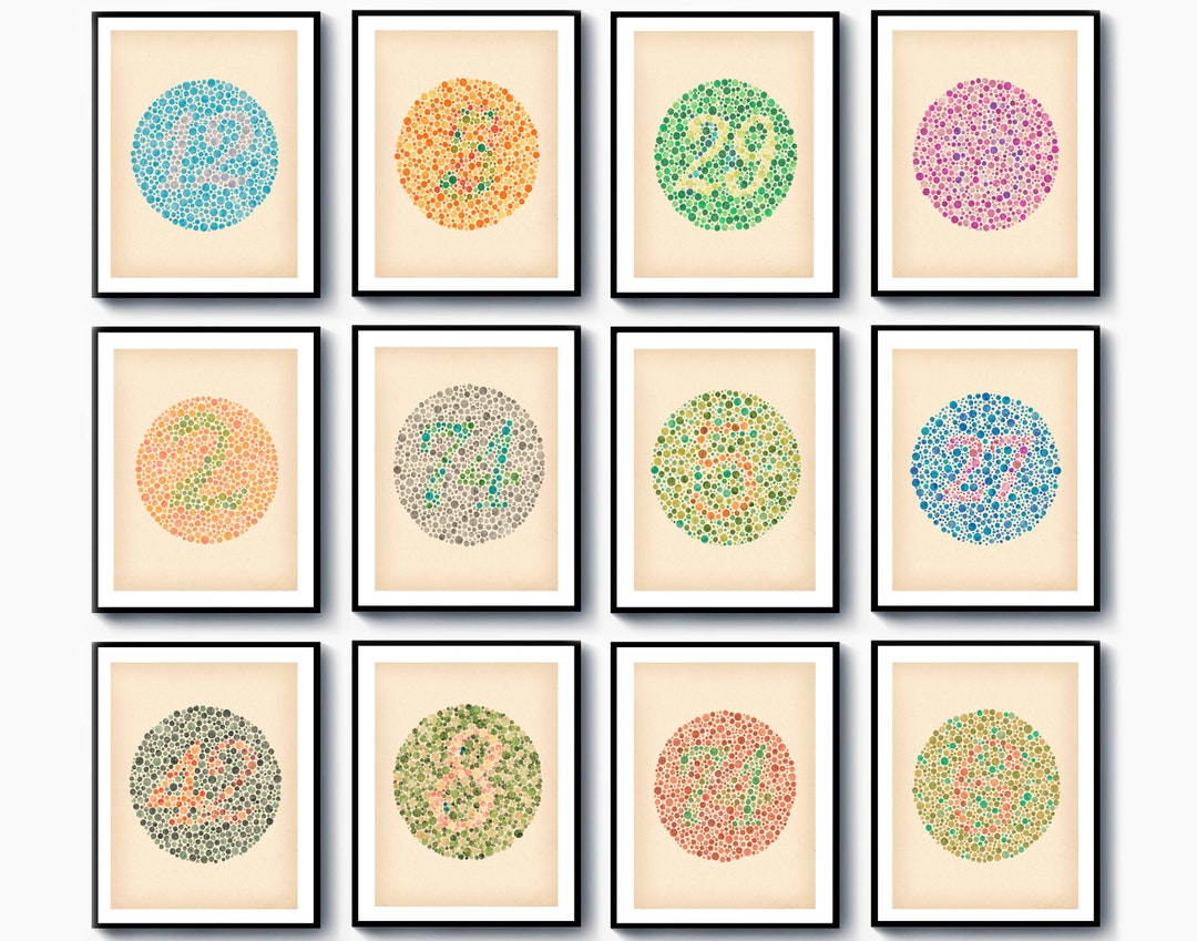 Set 12 Vintage Ishihara Test Cards Color Blindness Test Medical Art ...