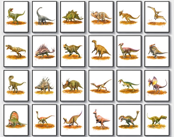 24 Dinosaurs of Jurassic Period Posters Watercolor Dinosaur - Etsy