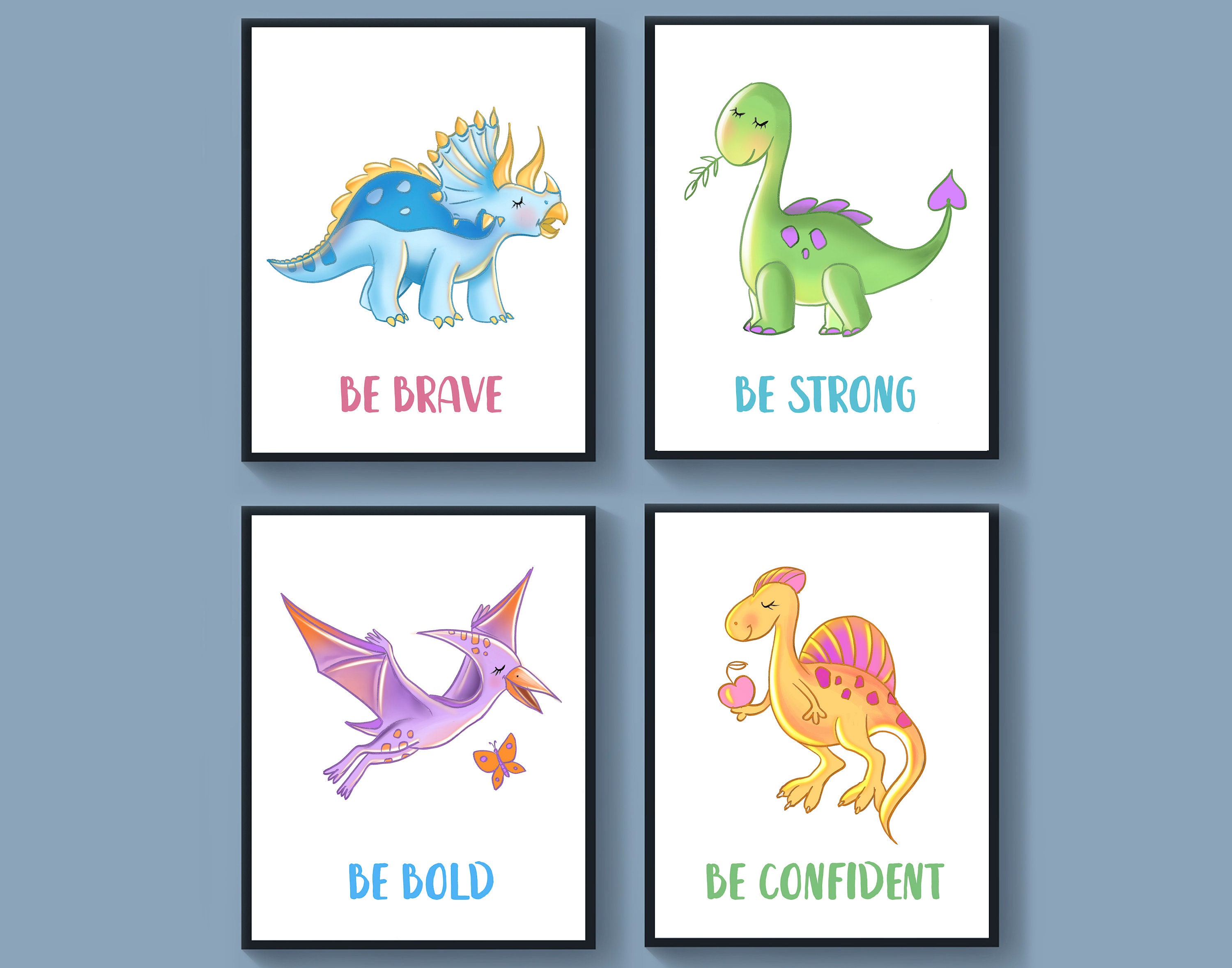 4 Dinosaur Motivational Poster Kids Positive Quotes Art Dinosaur Decor ...