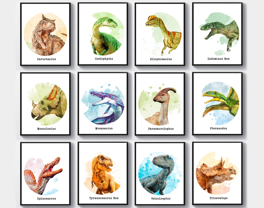 12 Dinosaurs Names Artwork Tyrannosaurus Art Velociraptor Art ...