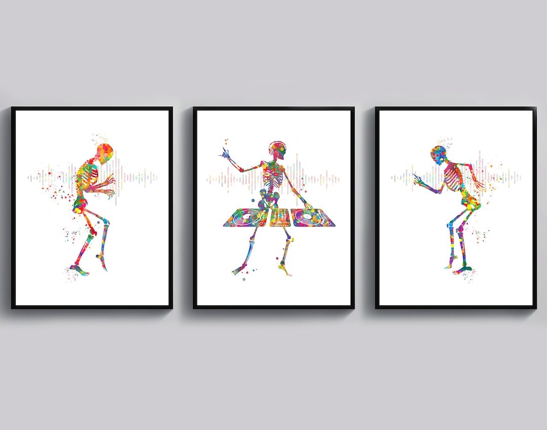 3 DJ Gift Dancing Skeletons Art Music Art Sound Art Dancer Gift Human ...