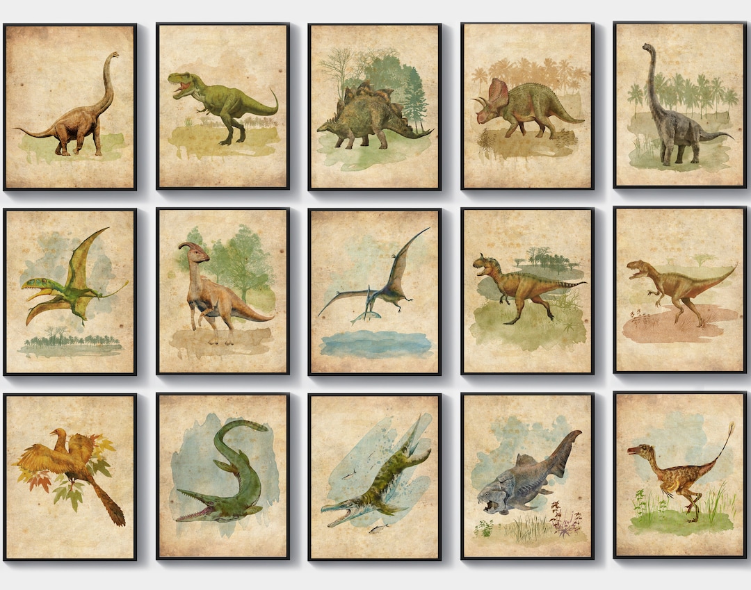 Dinosaur Vintage Poster Set of 15 Giant Reptile Jurassic Animals ...