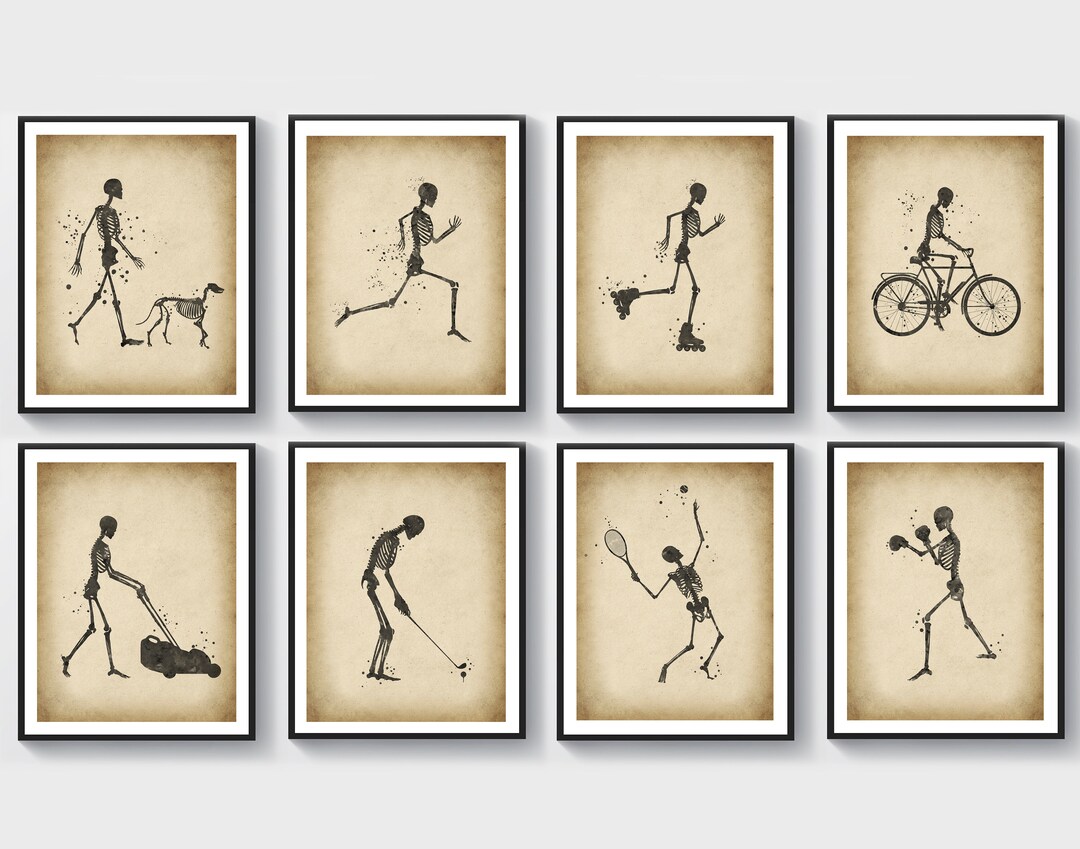 8 Vintage Skeleton Poster Skeletal System Function Moving Phases ...