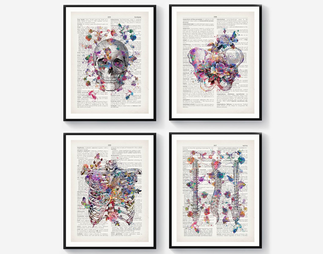 4 Skeletal System Anatomy Art Medical Art Old Dictionary Painting ...