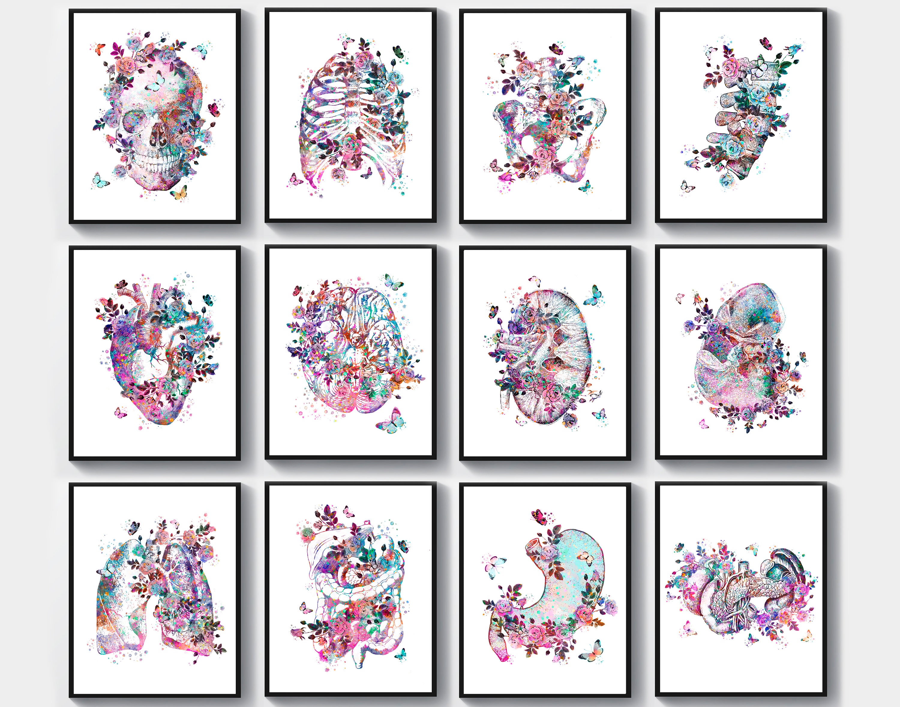 12 Medical Decor Watercolor Anatomy Art Doctor Office Gift Human Organ ...
