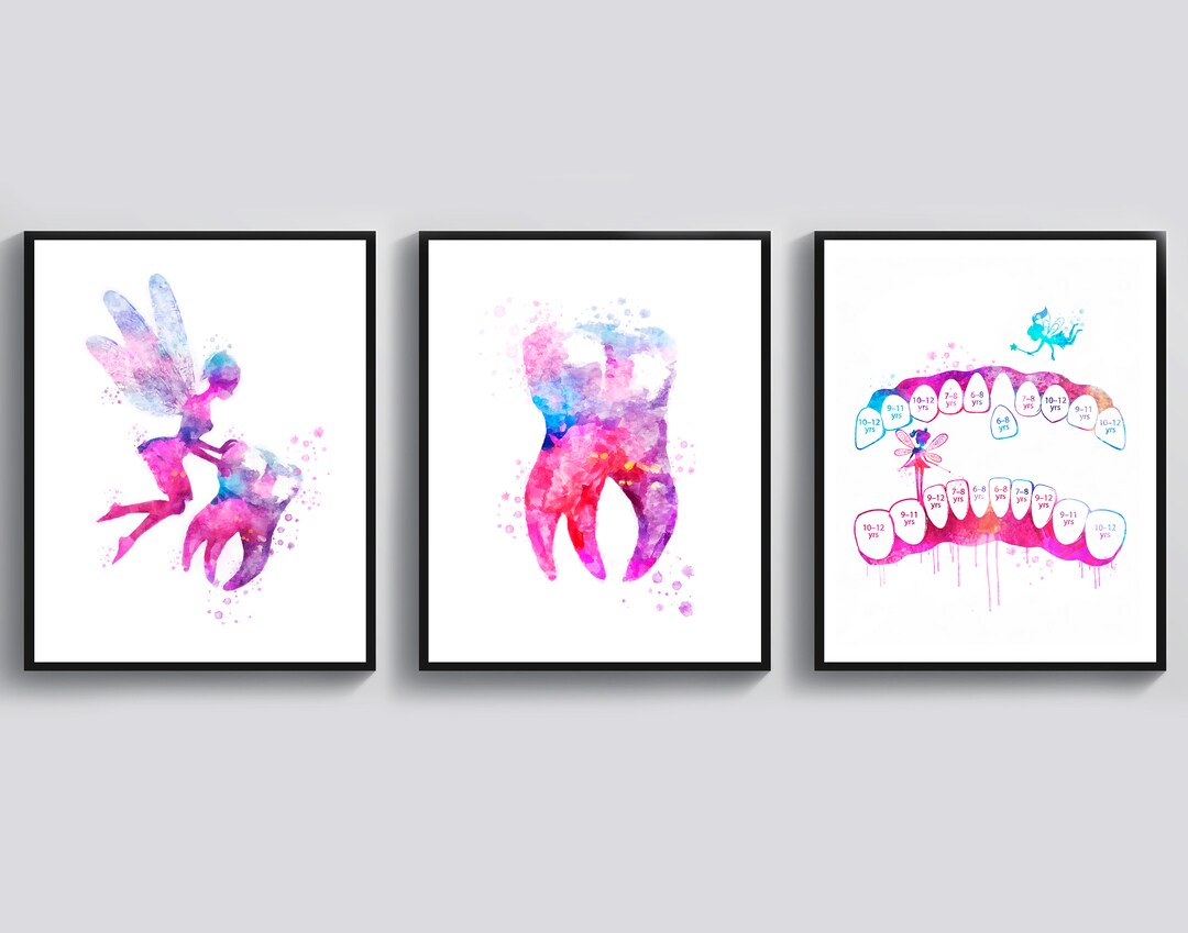 Set 3 Pediatric Dentistry Art Watercolor Tooth Fairy Art Human Tooth ...