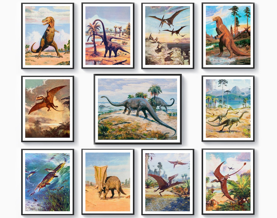 Dinosaur Art Set 11, Dinosaurs Drawing, Dinosaur Wall Decor, Large ...