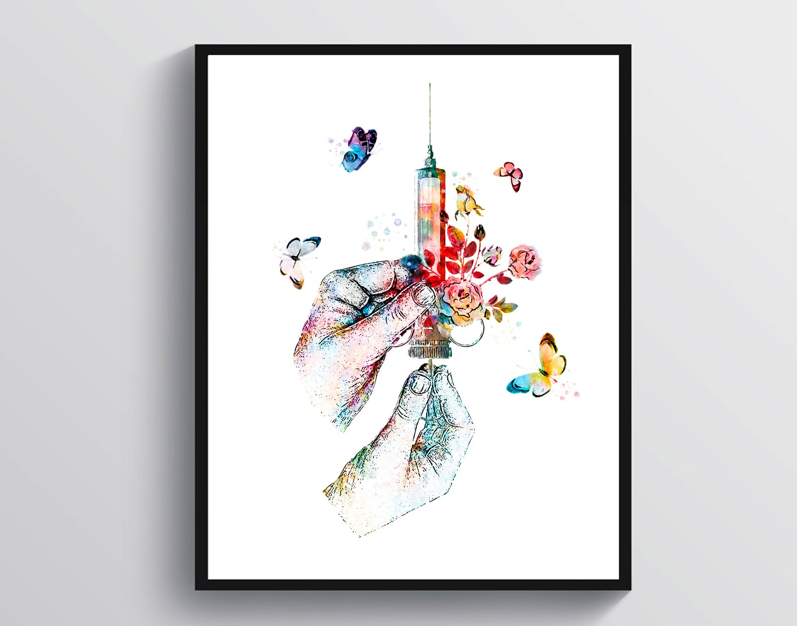 Watercolor Syringe Art Medical Artwork RN Nurse Gift Doctor Graduation ...