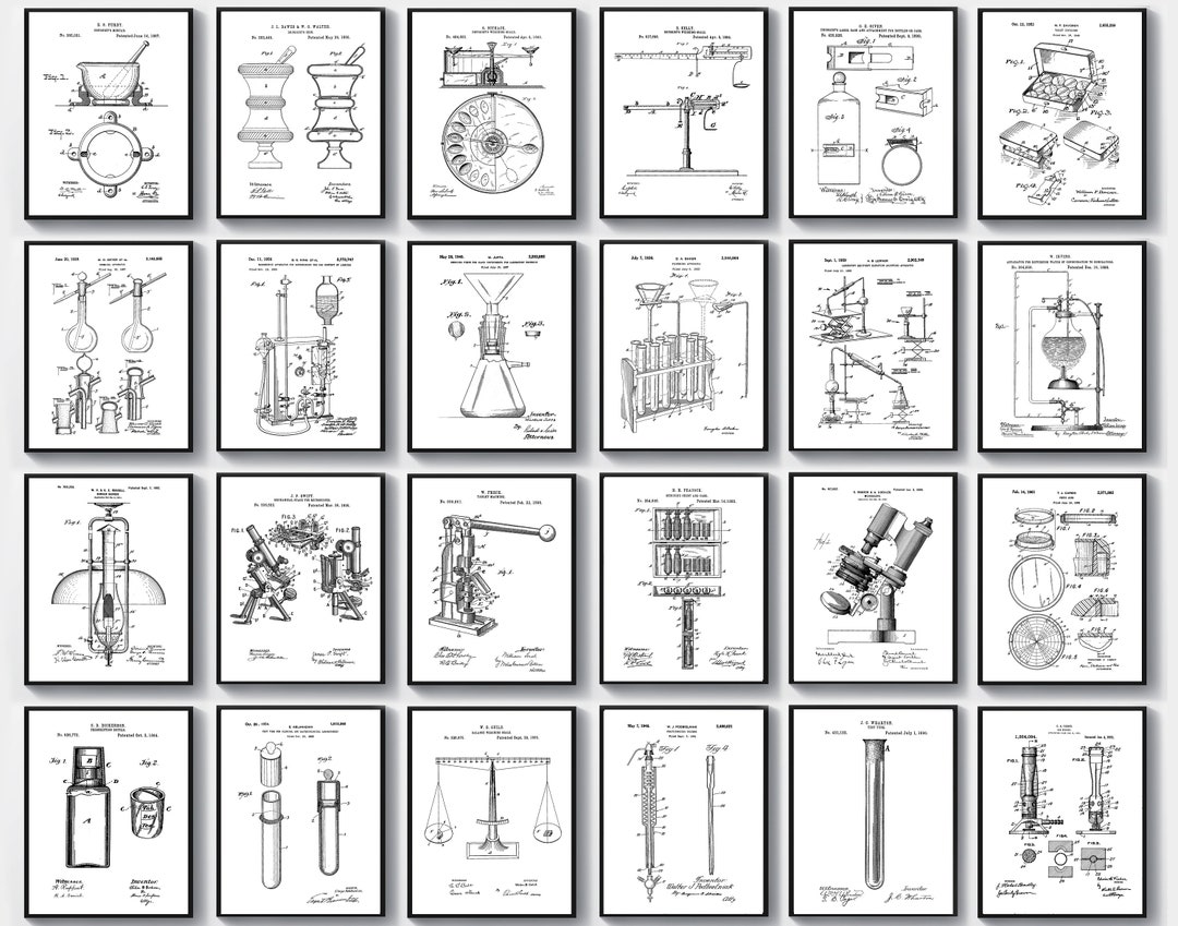 24 Science Lab Chemistry Patent Posters, Chemical Equipment Blueprint ...