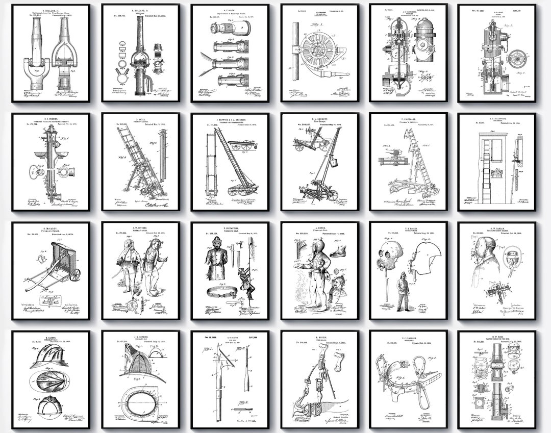 24 Firefighter Patent Art Fireman Instruments Blueprint Fire Engine ...