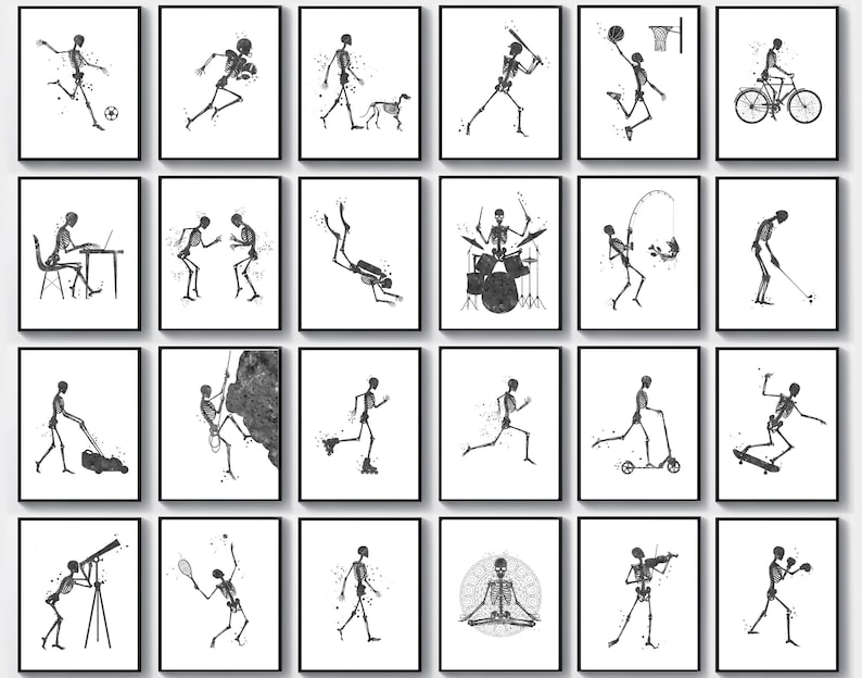 24 Moving Skeletons Art Skeleton Anatomy Artwork Medical Wall - Etsy