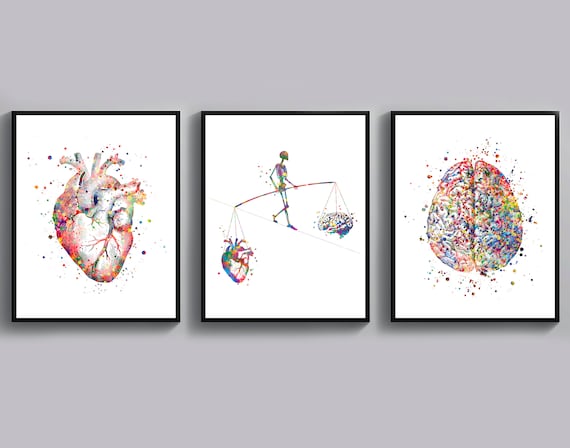 Heart and Brain Anatomy Art Balance Your Life Surreal Drawing - Etsy