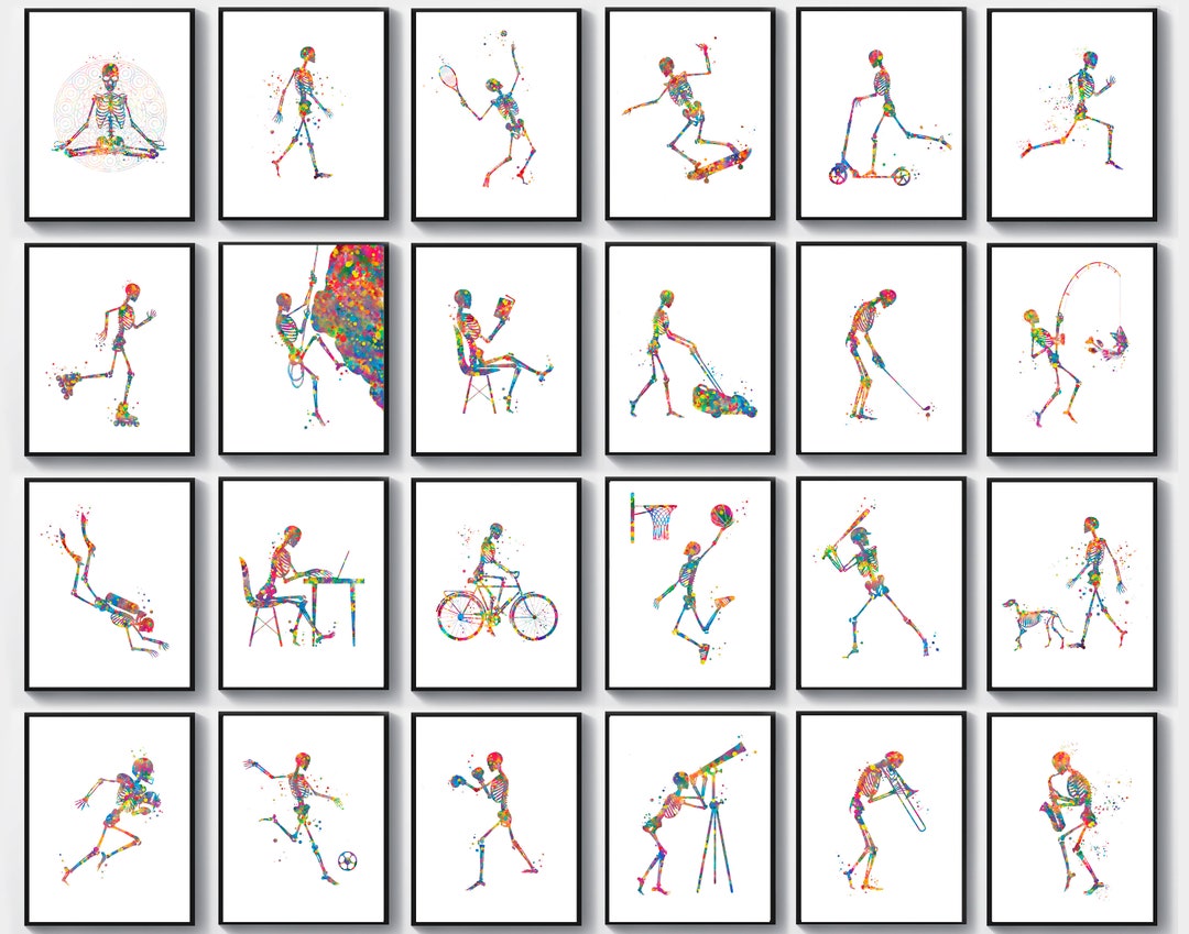 24 Skeleton Poses Art Skeleton Anatomy Poster Medical Decor ...