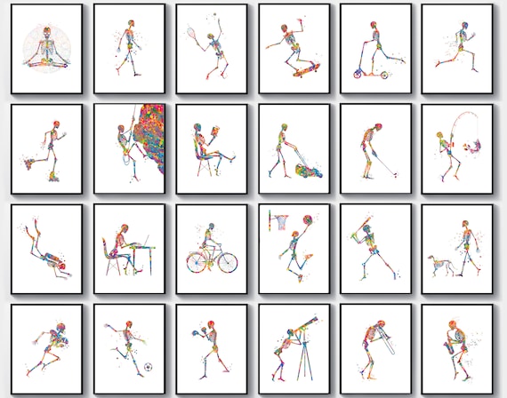 24 Skeleton Poses Art Skeleton Anatomy Poster Medical Decor | Etsy Canada