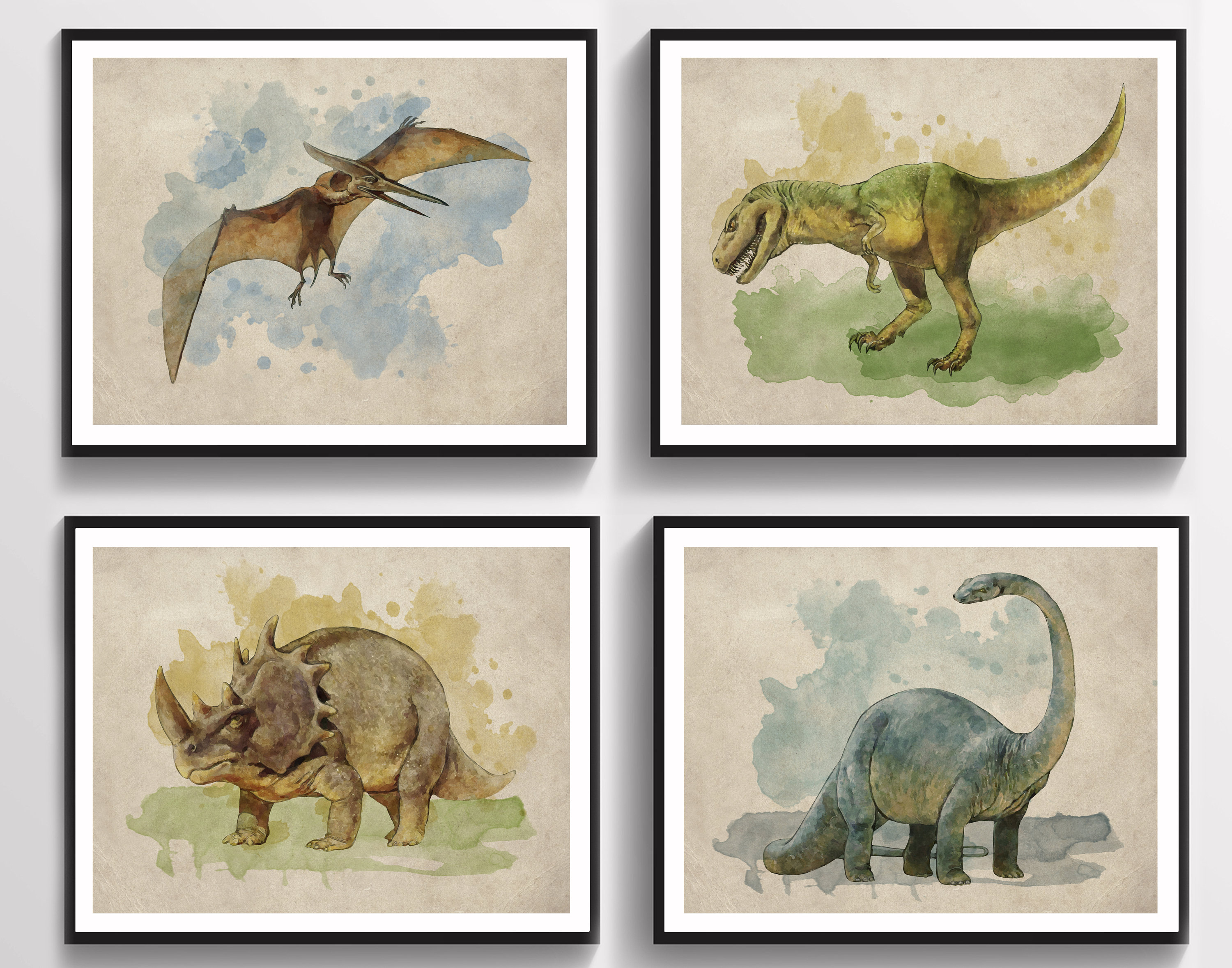 Watercolor Dinosaurs Vintage Poster Set Jurassic Dinosaur | Etsy