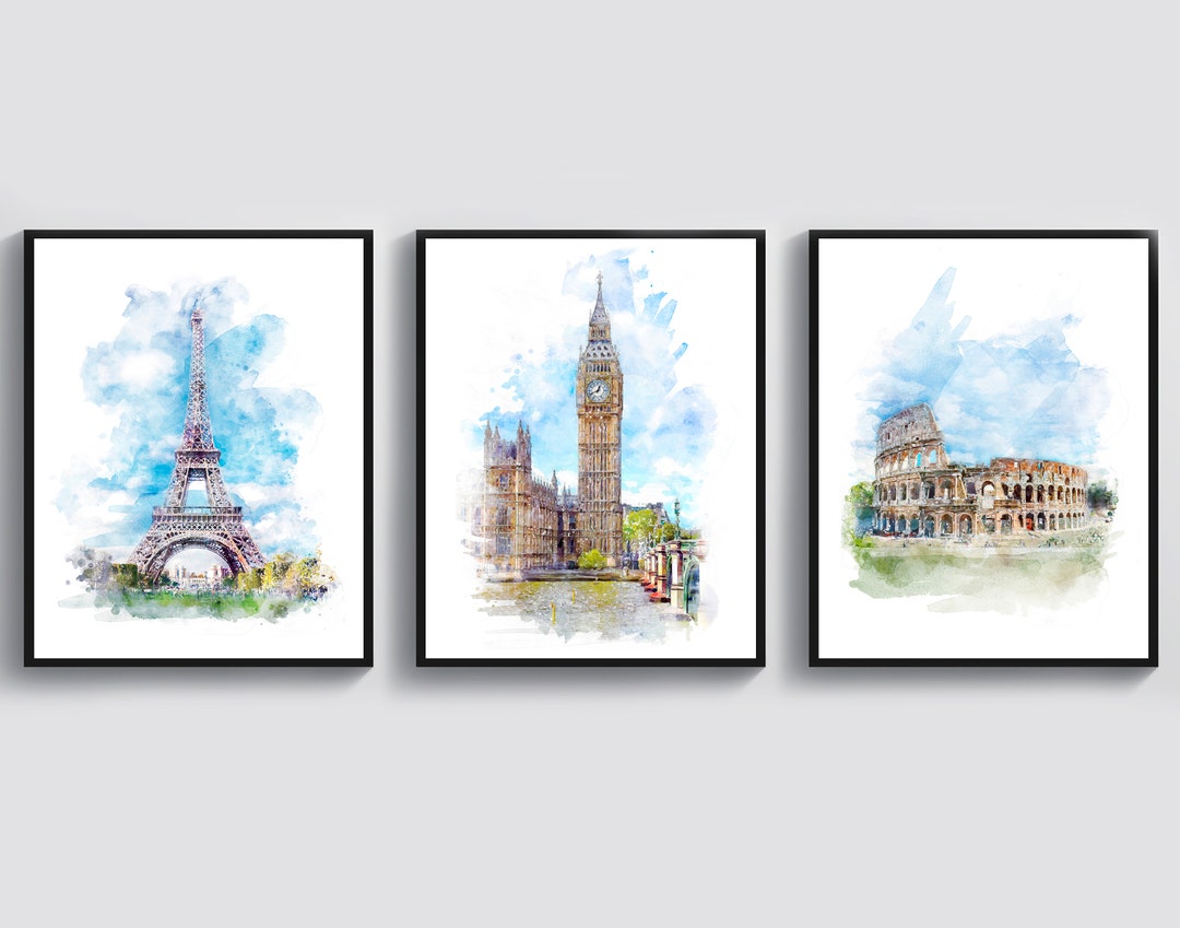 3 World Landmarks Art Posters Watercolor Monuments Art Architecture Art ...