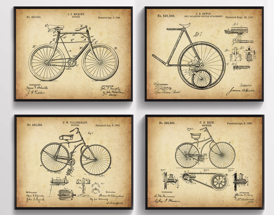4 Bike Patent Art Bicycle Blueprint Transport Invention Patent - Etsy