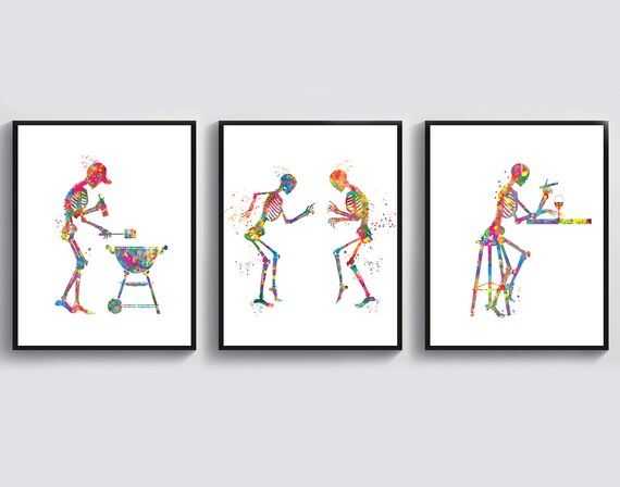3 Skeletons Art Happy Skeletons Art Dancing Skeletons Painting - Etsy