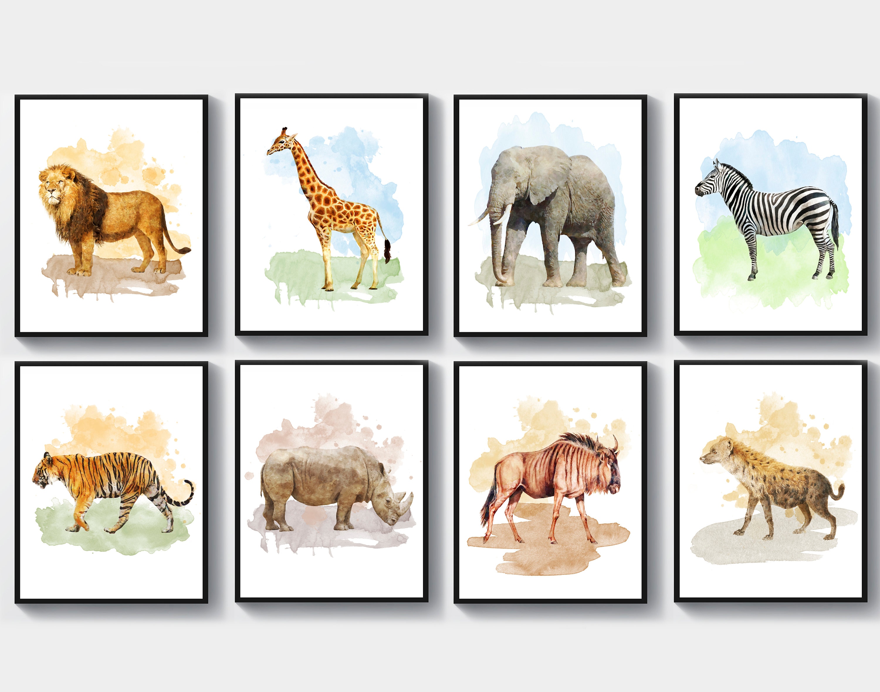 Safari Animals Watercolor Print Set of 8 Watercolor Animals | Etsy