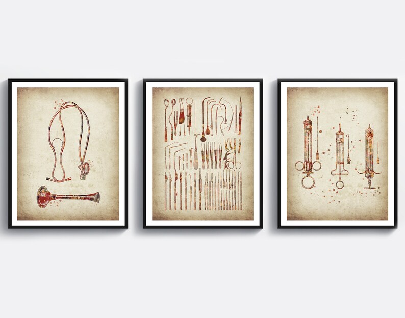 3 Vintage Doctor Instruments Art Retro Stethoscope Art - Etsy