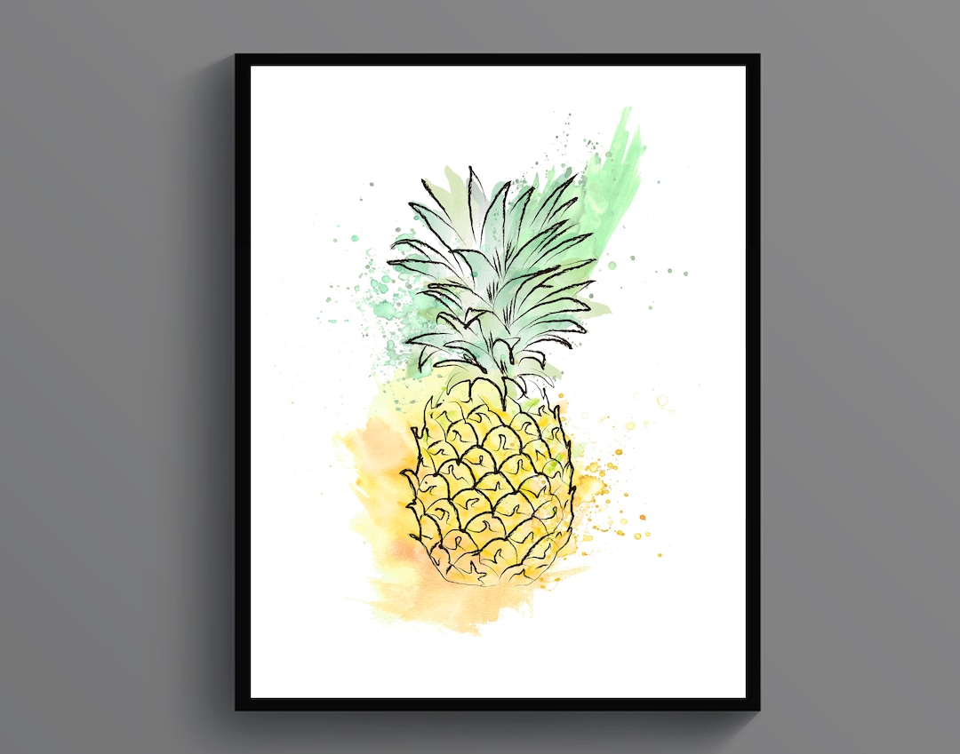 Pineapple Watercolor Art, Tropical Fruit Artwork, Exotic Fruit Poster ...