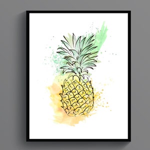 Pineapple Watercolor Art, Tropical Fruit Artwork, Exotic Fruit Poster ...
