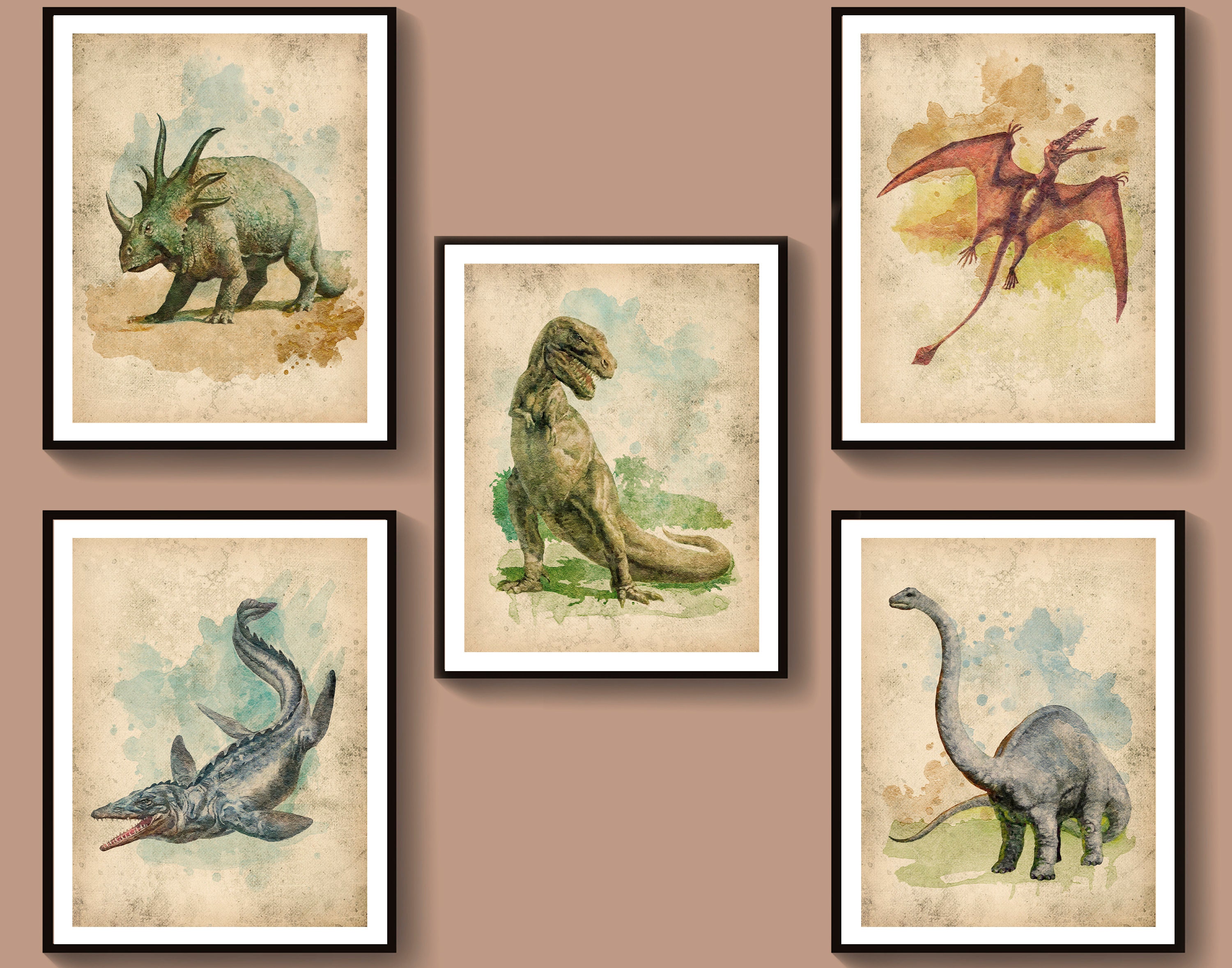 Extinct Dinosaur Vintage Poster T-rex Styracosaurus Tylosaurus | Etsy