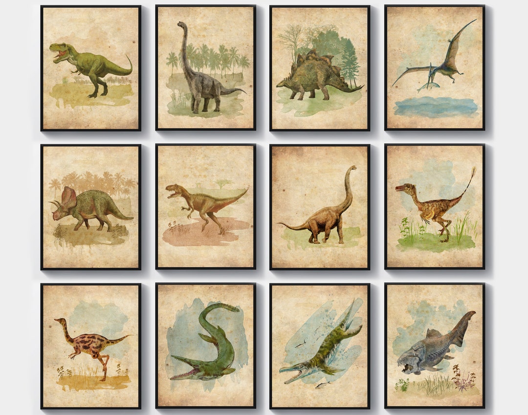 12 Dinosaur Vintage Posters, Jurassic Period Animals, Dinosaur Types, T ...