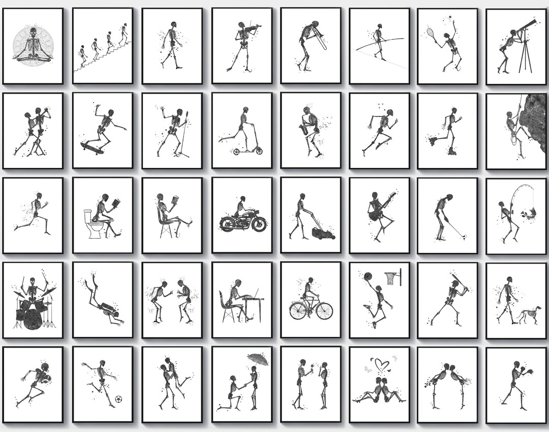 Skeletons Art Set 40 Moving Phases Poster Dancing Skeleton Running ...