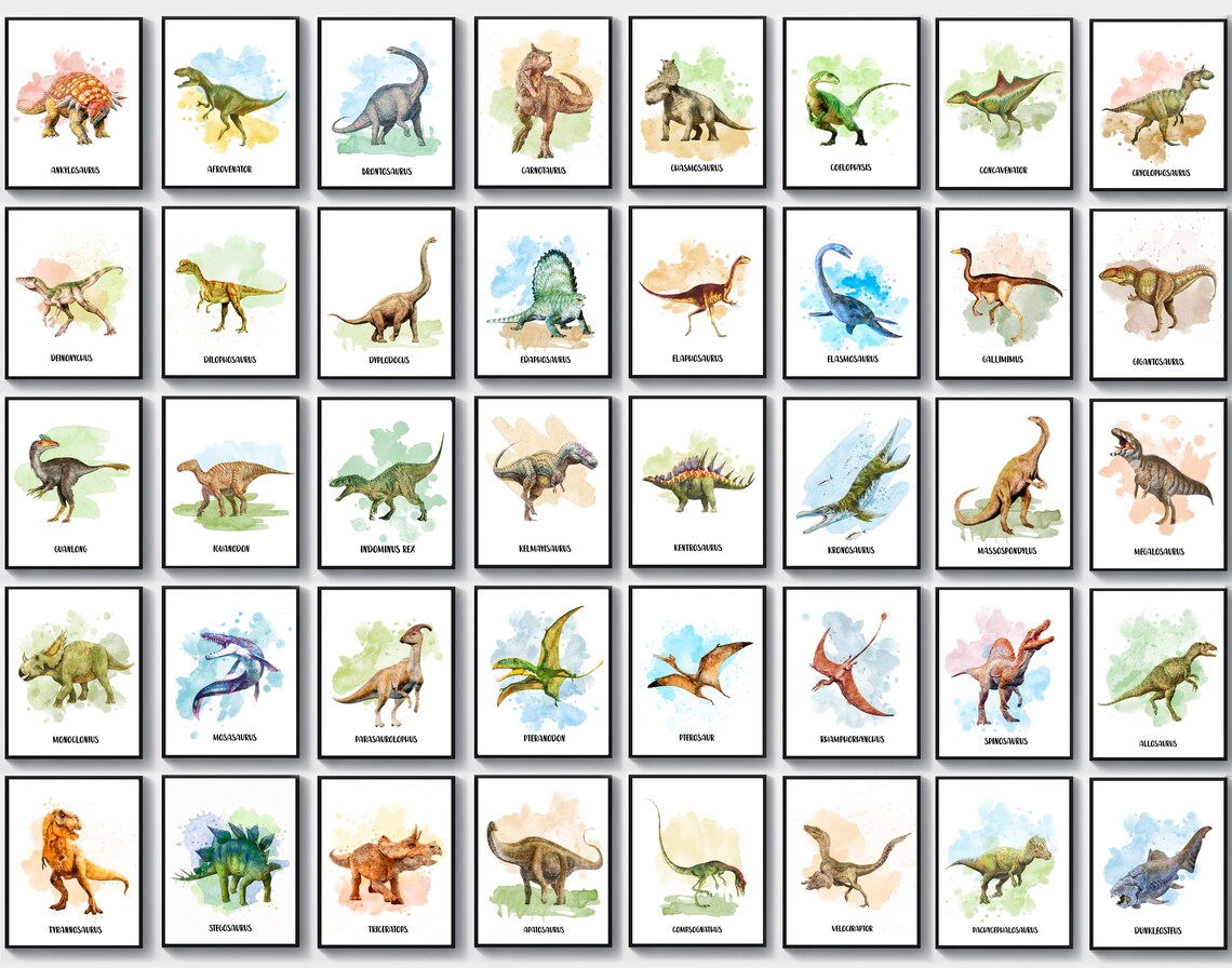 40 Watercolor Dinosaur Art Dinosaur Types With Names Poster - Etsy