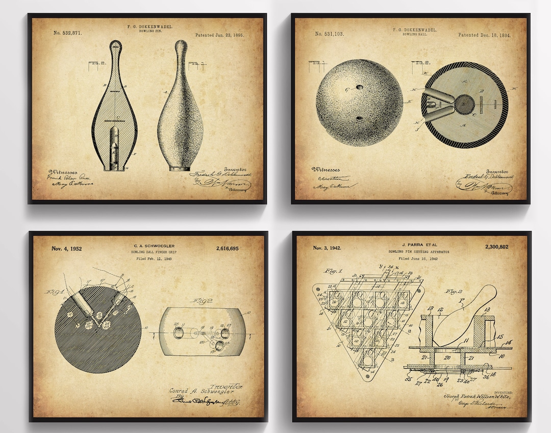 4 Bowling Patent Art, Bowling Ball Patent, Bowling Pin Patent, Bowling ...