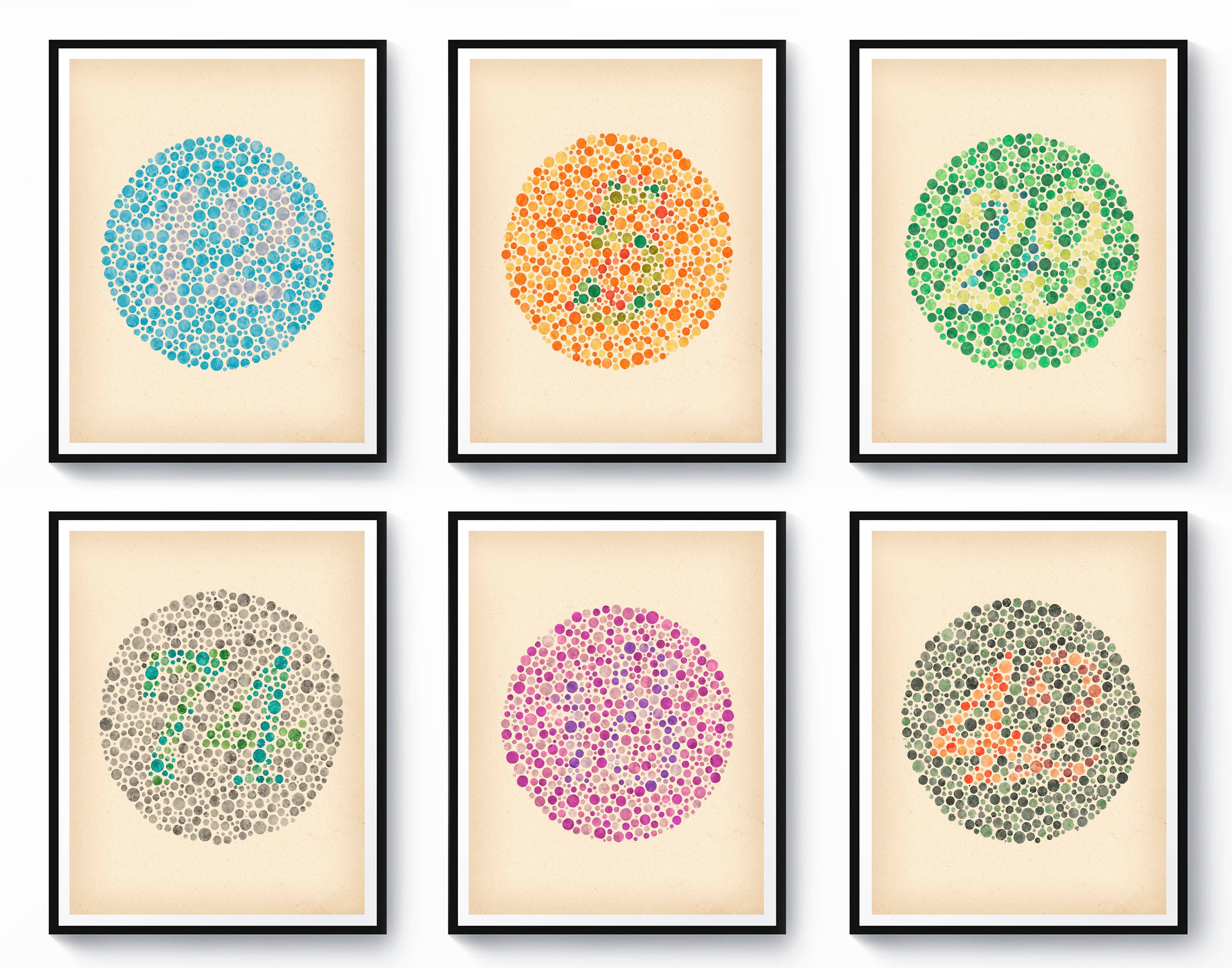 Set 6 Vintage Ishihara Test Medical Art Color Blindness Test Colour ...