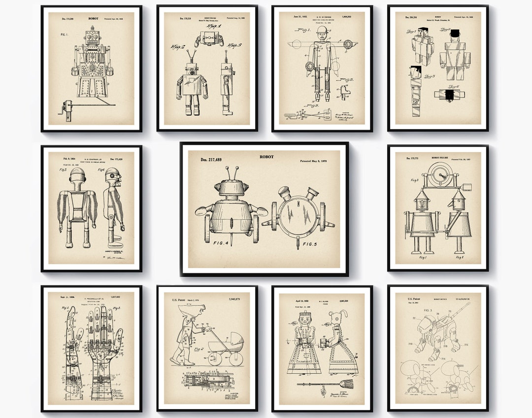 11 Robot Patent Art Android Blueprint Cyborg Art Bionic Machine Poster ...