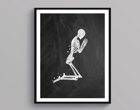 Praying Skeleton Art Religious Art Chalkboard Painting Memento - Etsy