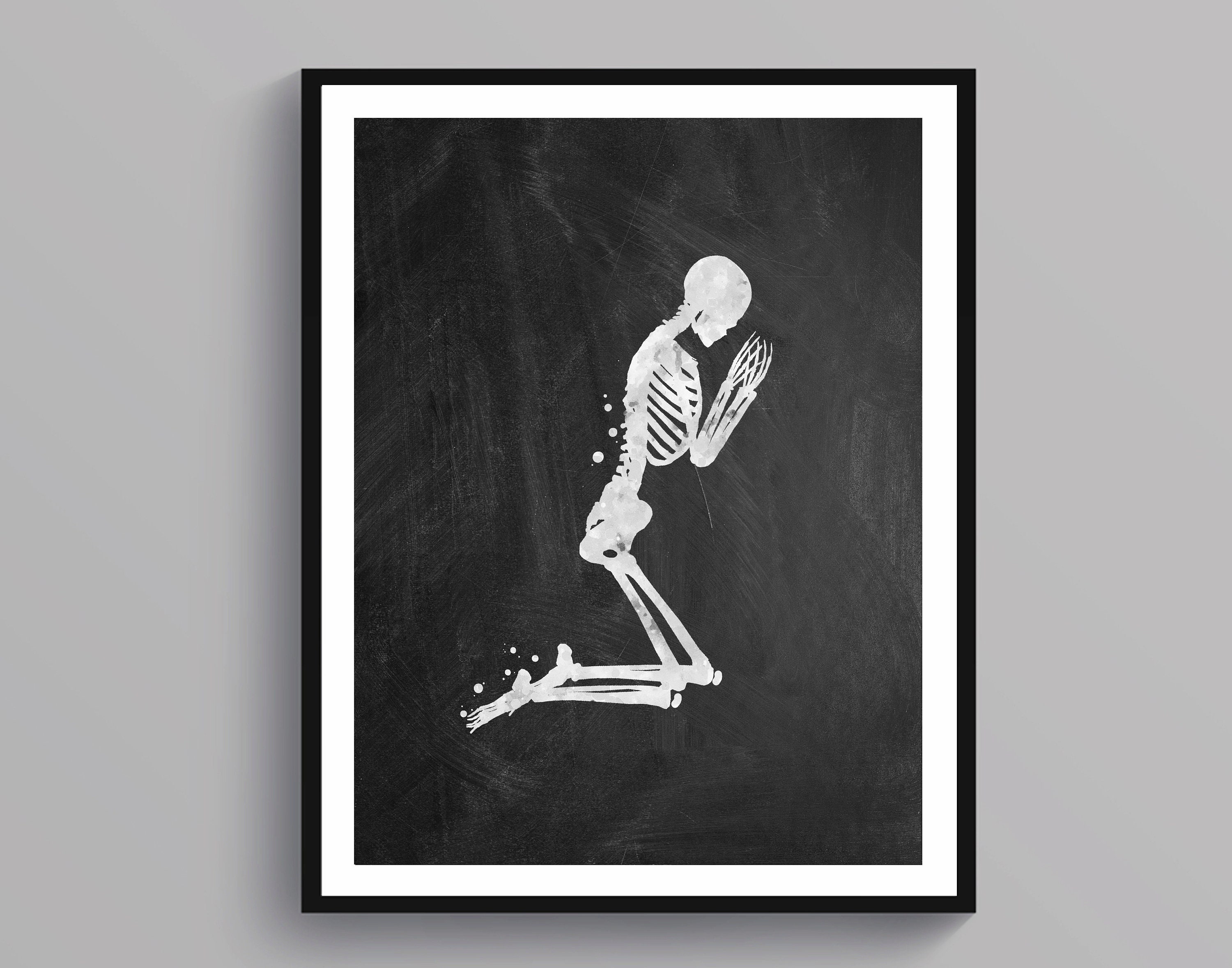 Praying Skeleton Art Religious Art Chalkboard Painting Memento Mori Art ...