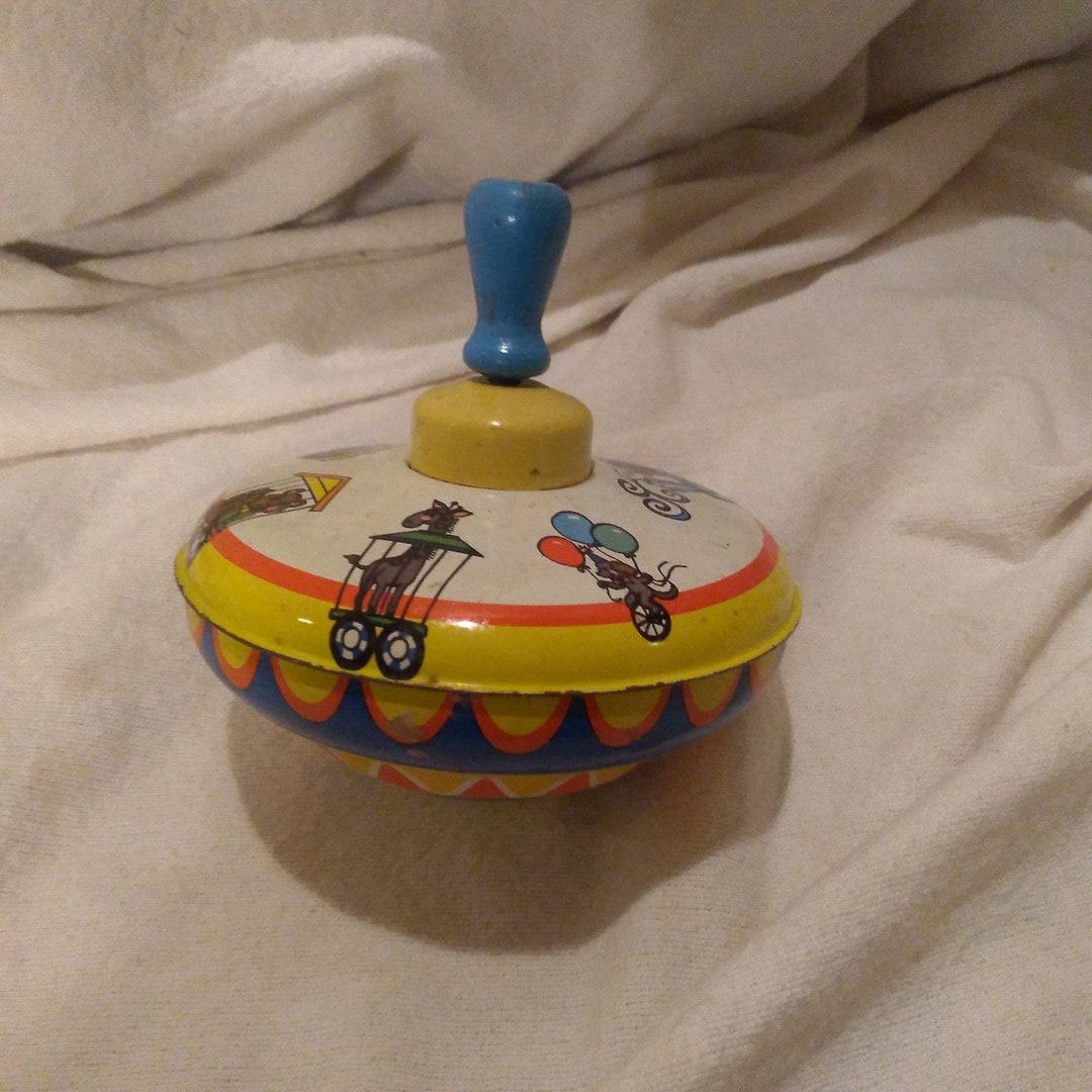 Vintage Tin Spinning Top Toy - Etsy