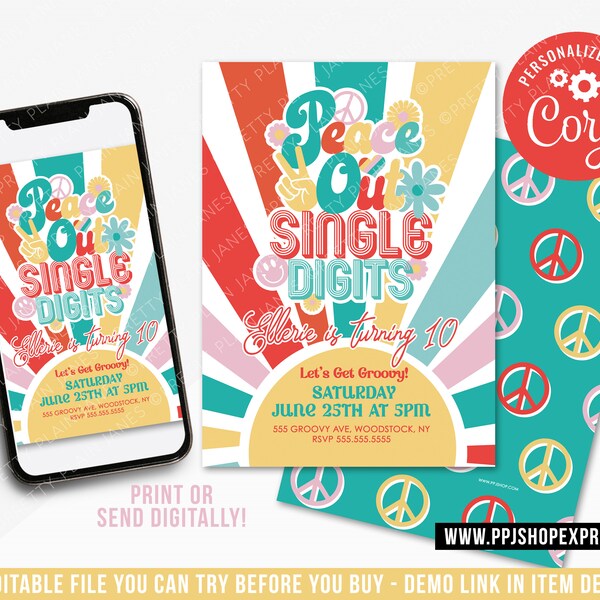 Peace Out Single Digits Invitation - Etsy