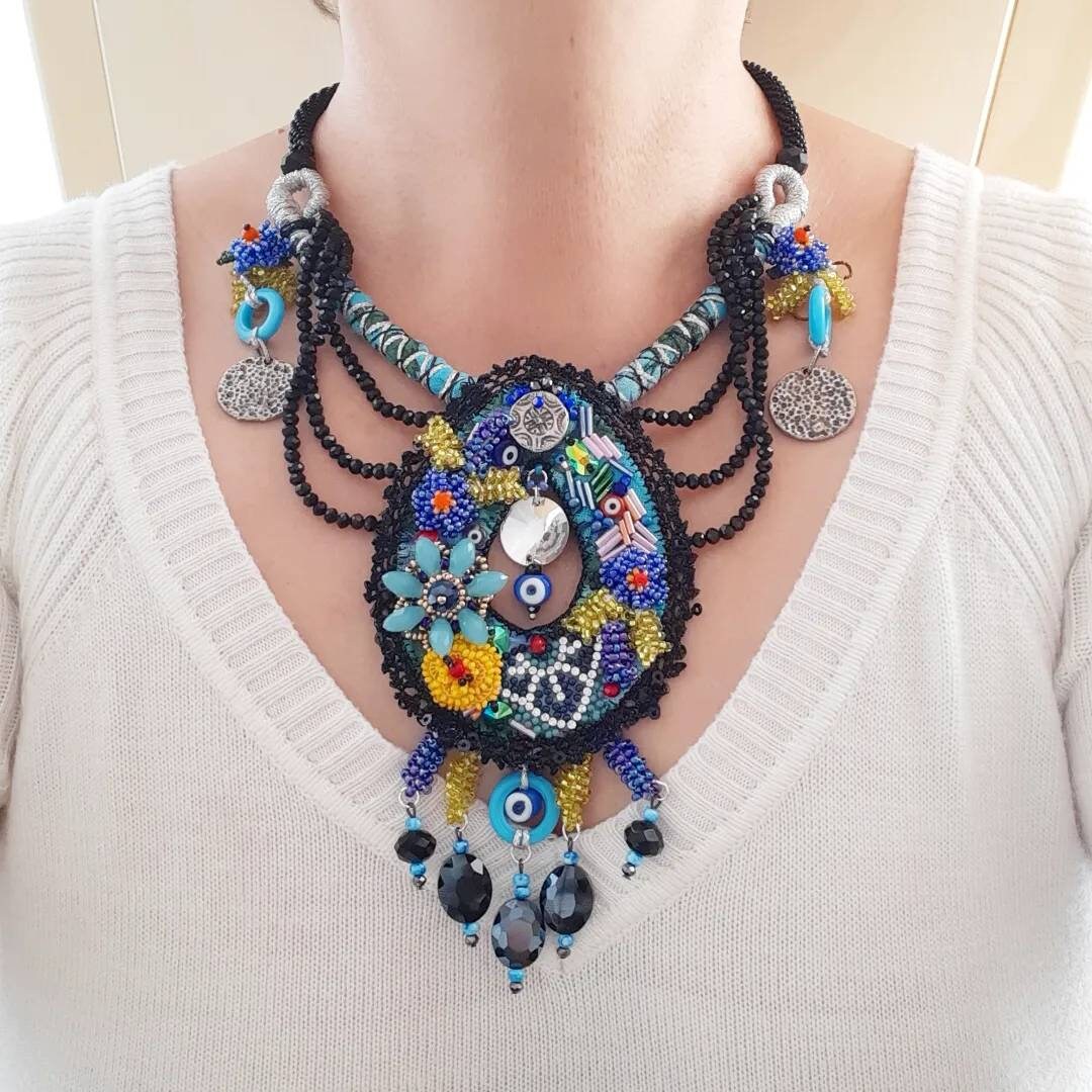 Unique Colorful Bead Embroidery&evil Eye Statement Necklace-boho Necklaces for Women-ethnic ...