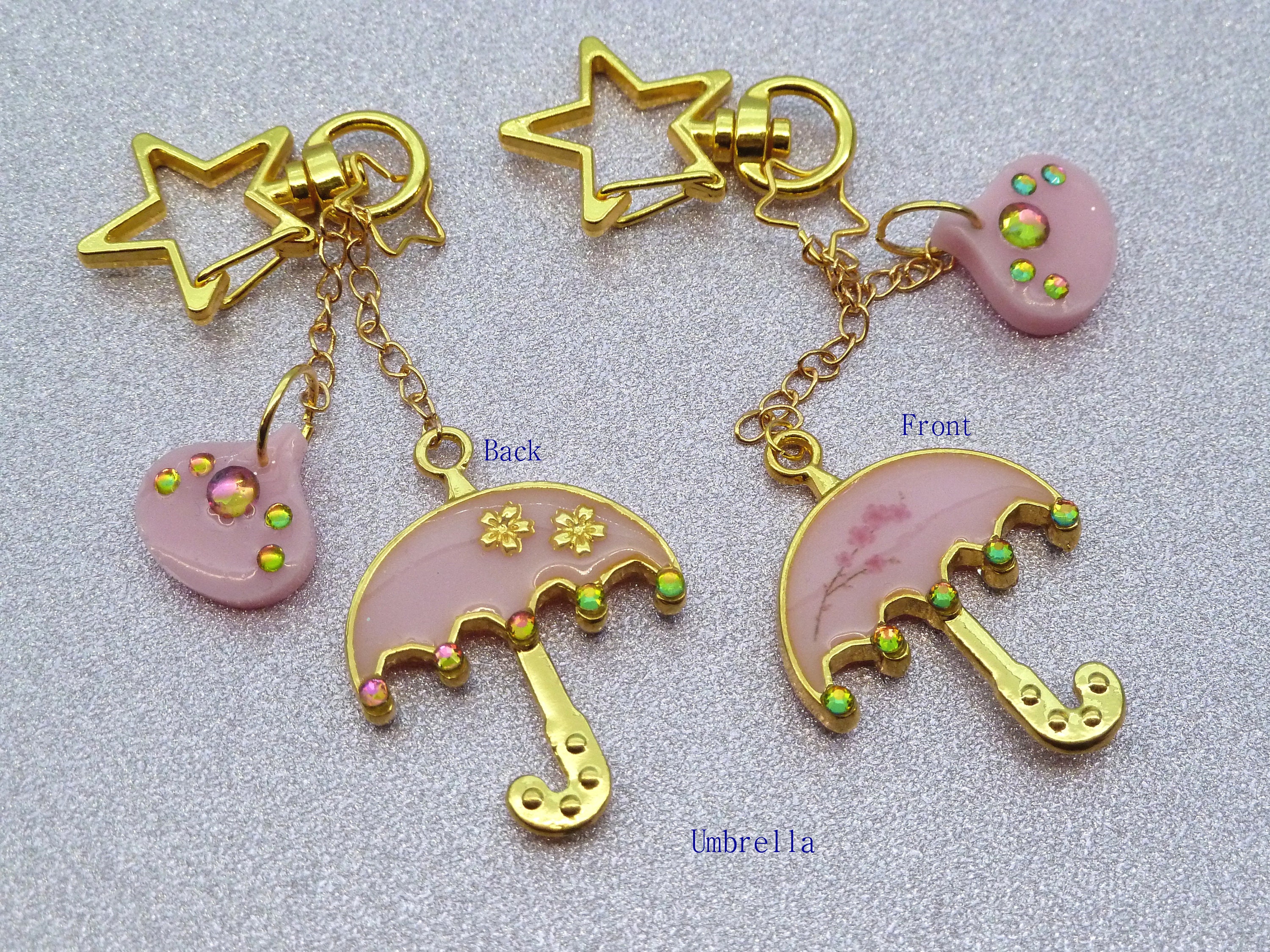 Cute cat keyring with star clasp and moon charm plus umbrella | Etsy